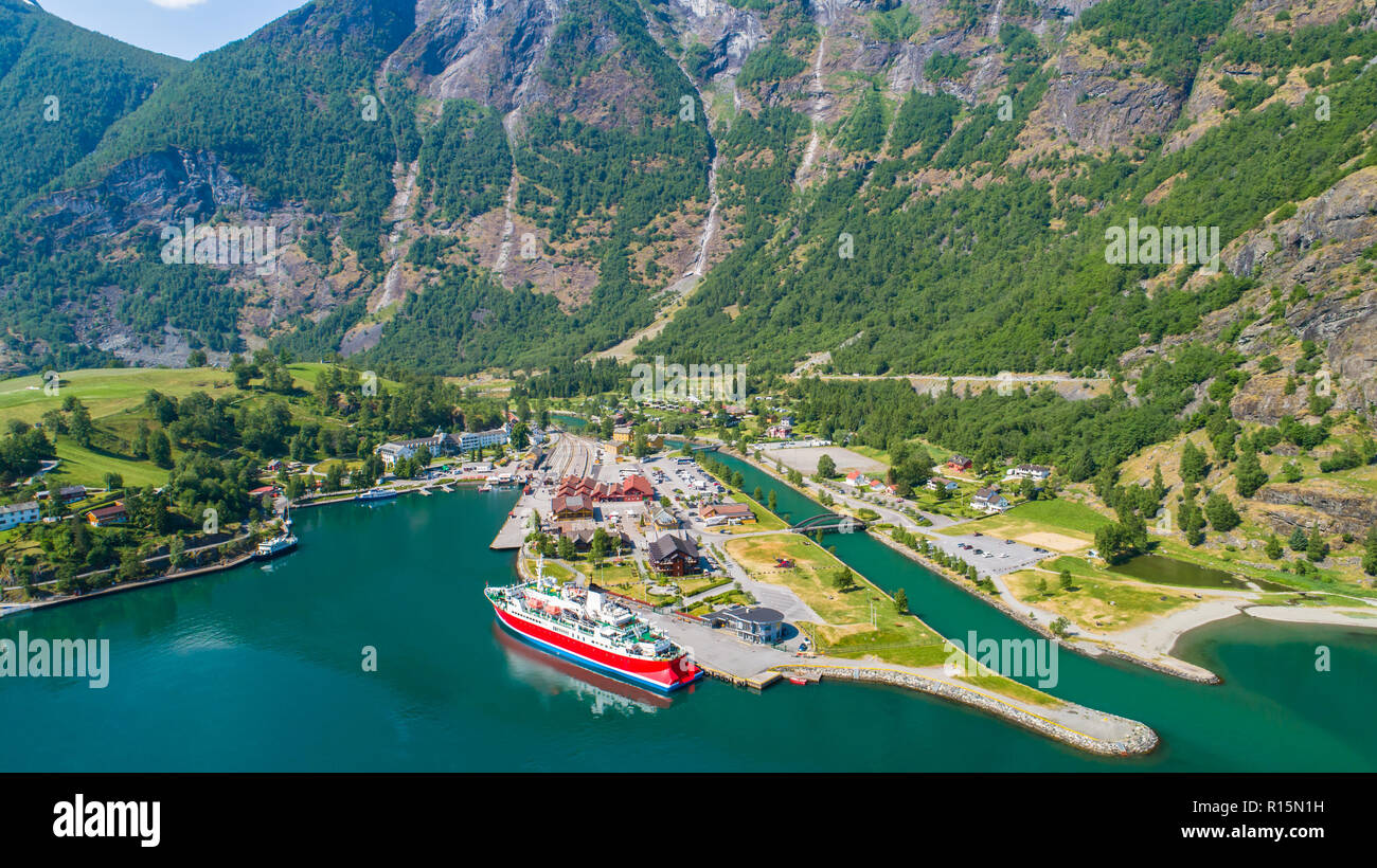 Aerial view of Flam village. Norway Stock Photo - Alamy