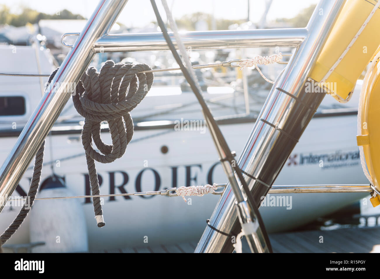 Detail of lines and rigging on yacht Stock Photo - Alamy