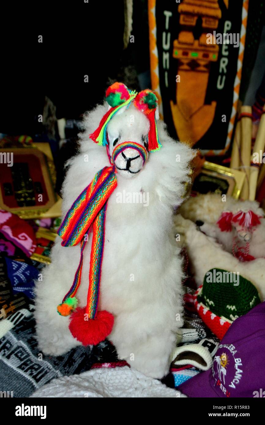 Alpaca puppet- Market in HUARAZ. Department of Ancash.PERU Stock Photo ...