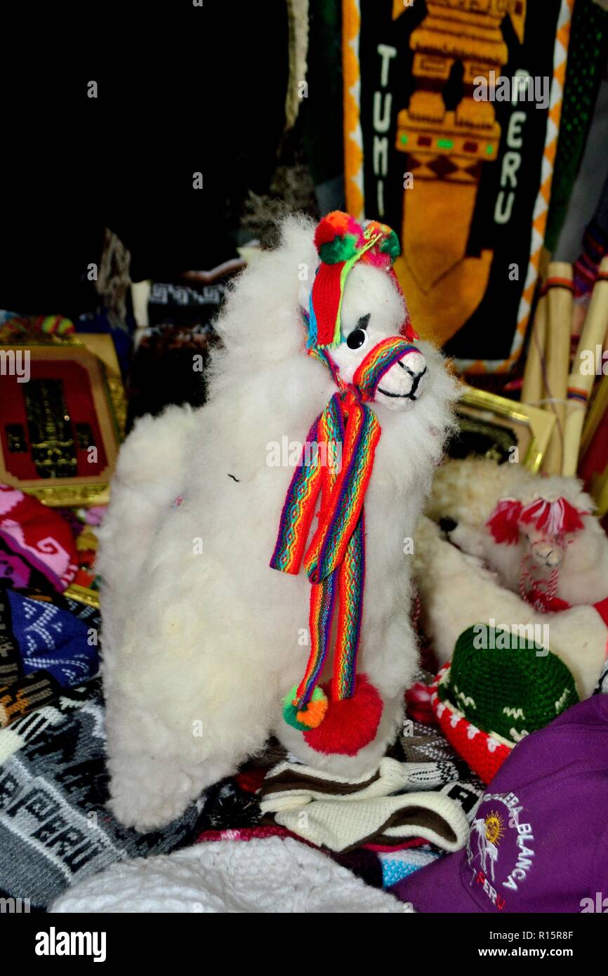 Alpaca puppet- Market in HUARAZ. Department of Ancash.PERU Stock Photo ...