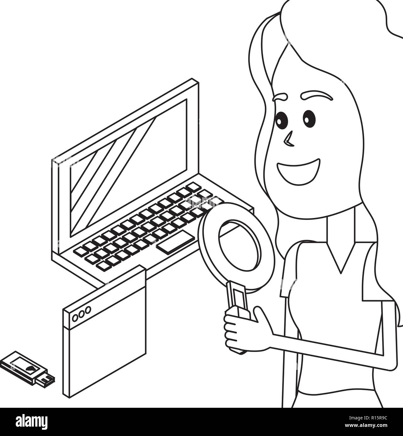 Woman on internet black and white Stock Vector Image & Art - Alamy