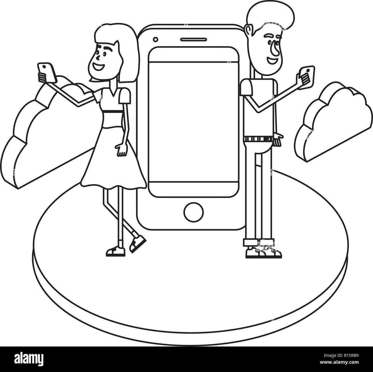 Couple using computer screen Stock Vector Images - Alamy