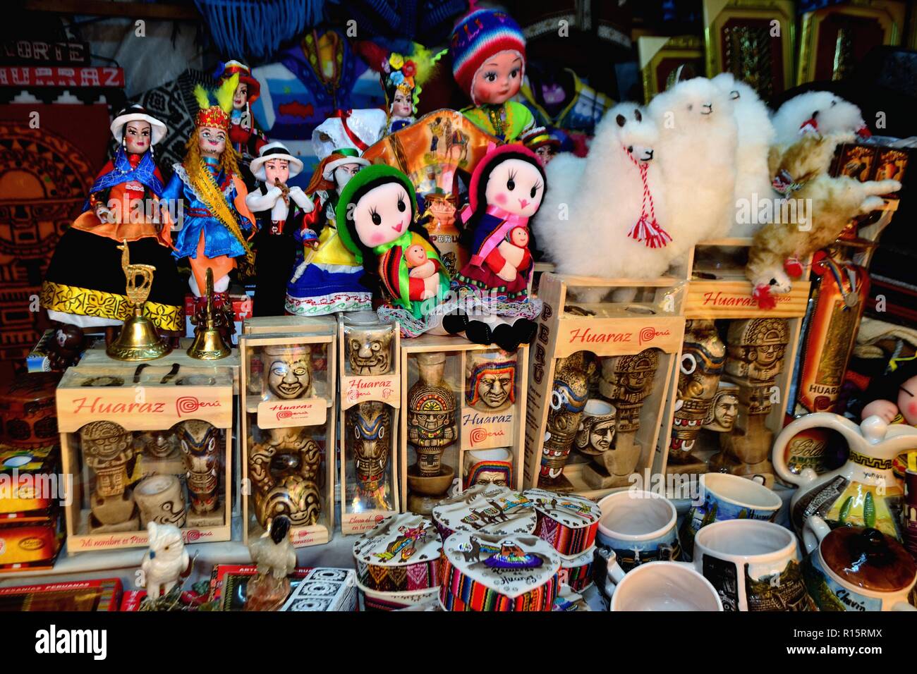 Alpaca puppet- Market in HUARAZ. Department of Ancash.PERU Stock Photo ...