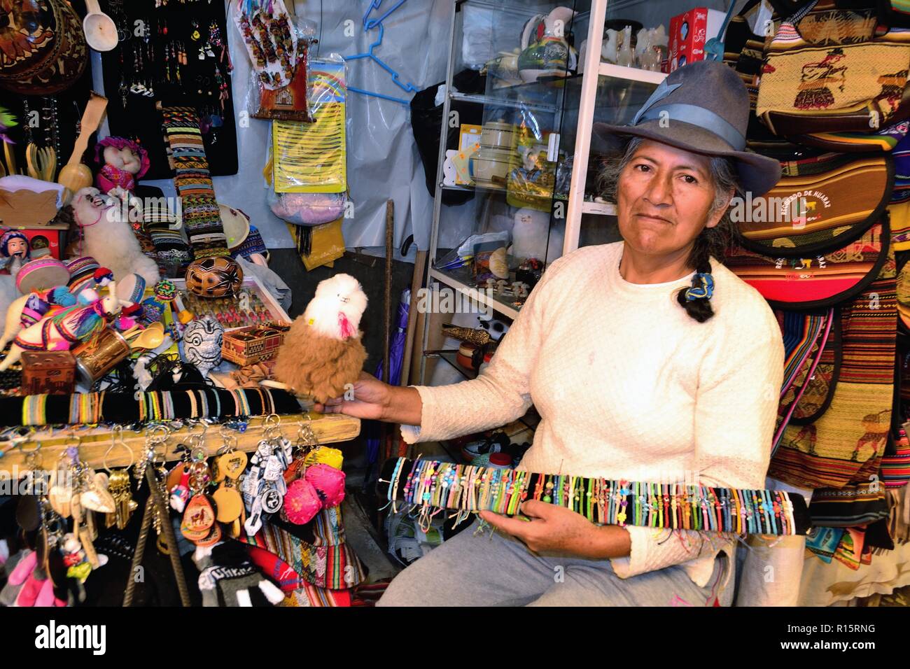 Alpaca puppet- Market in HUARAZ. Department of Ancash.PERU Stock Photo ...