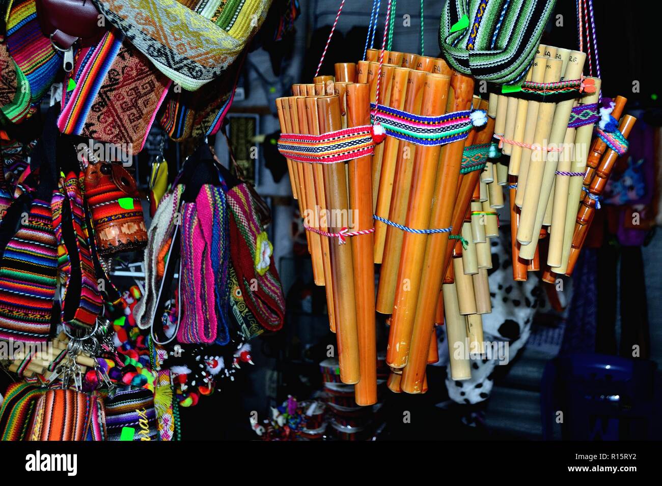 Andean flute - Market in HUARAZ. Department of Ancash.PERU Stock Photo ...