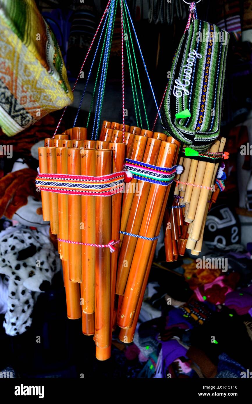 Andean flute - Market in HUARAZ. Department of Ancash.PERU Stock Photo ...