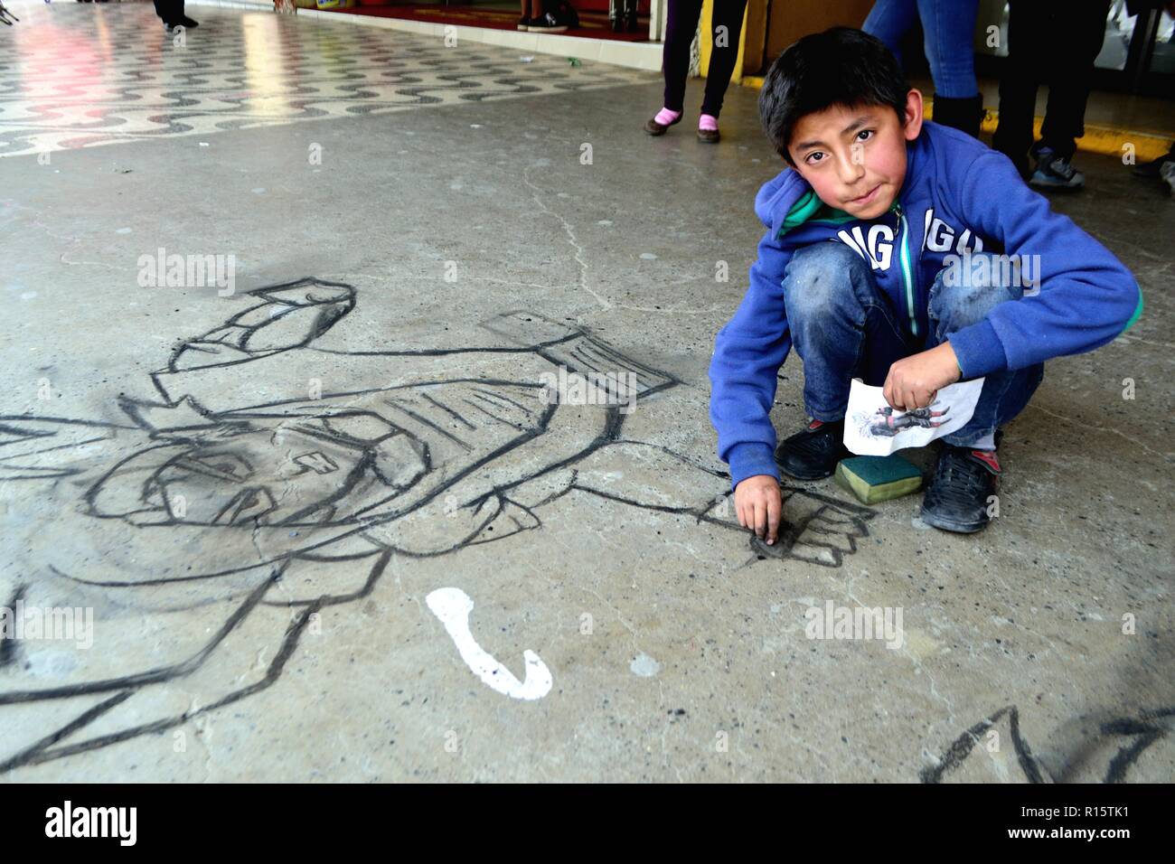Painting dragon ball z graffiti on main street in HUARAZ. Department of ...