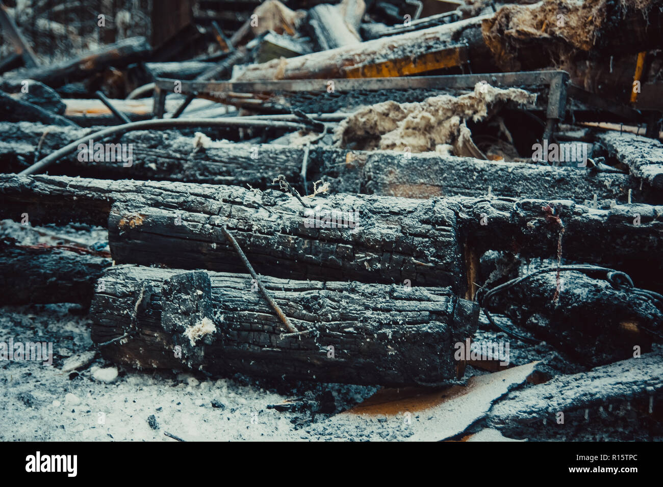 charred embers, covered with hoarfrost lie on the snow Stock Photo - Alamy