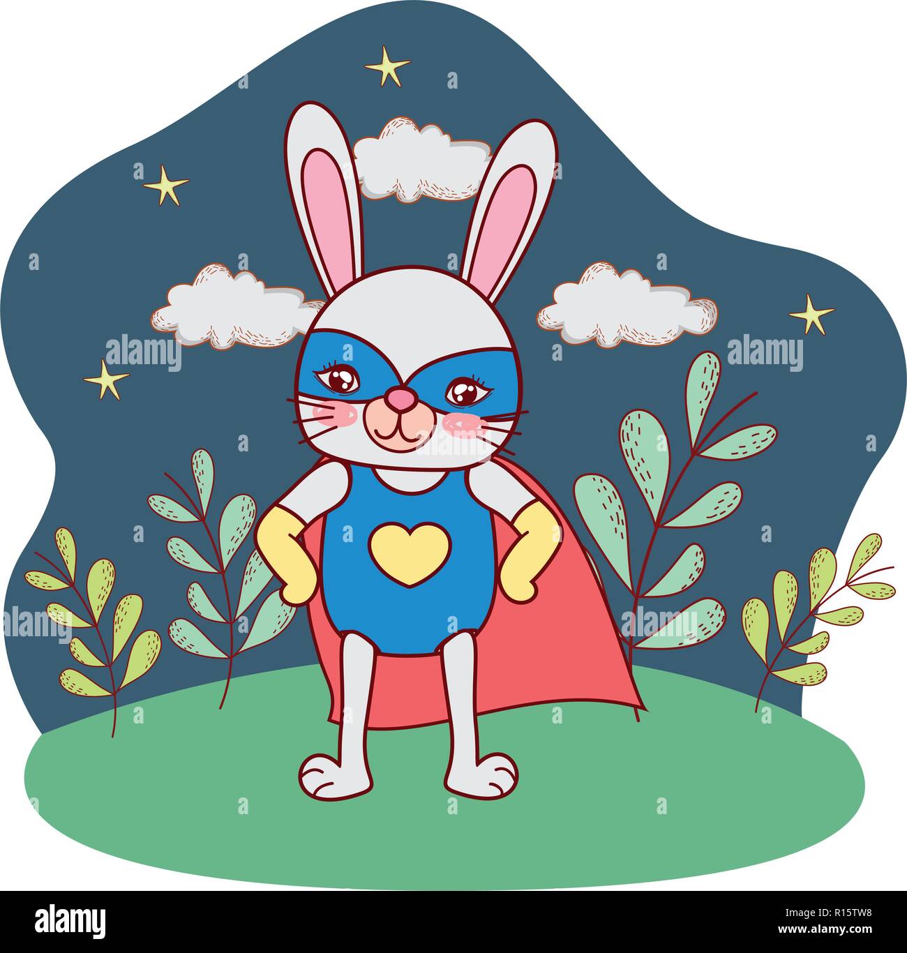 superhero bunny outdoors landscape scenery cartoon Stock Vector Image ...