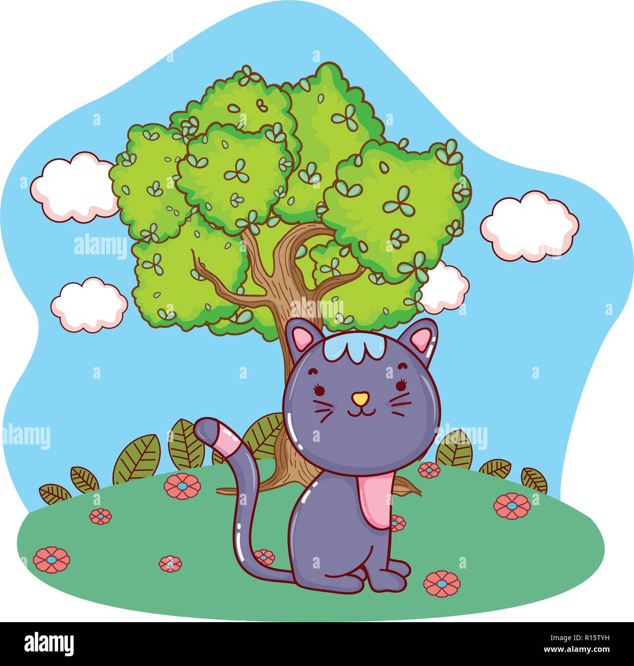 cute kitty cat outdoors cartoon Stock Vector Image & Art - Alamy