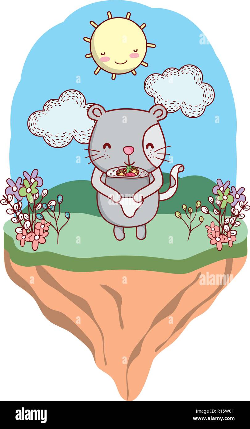 cute cat outdoors landscape scenery cartoon Stock Vector Image & Art ...