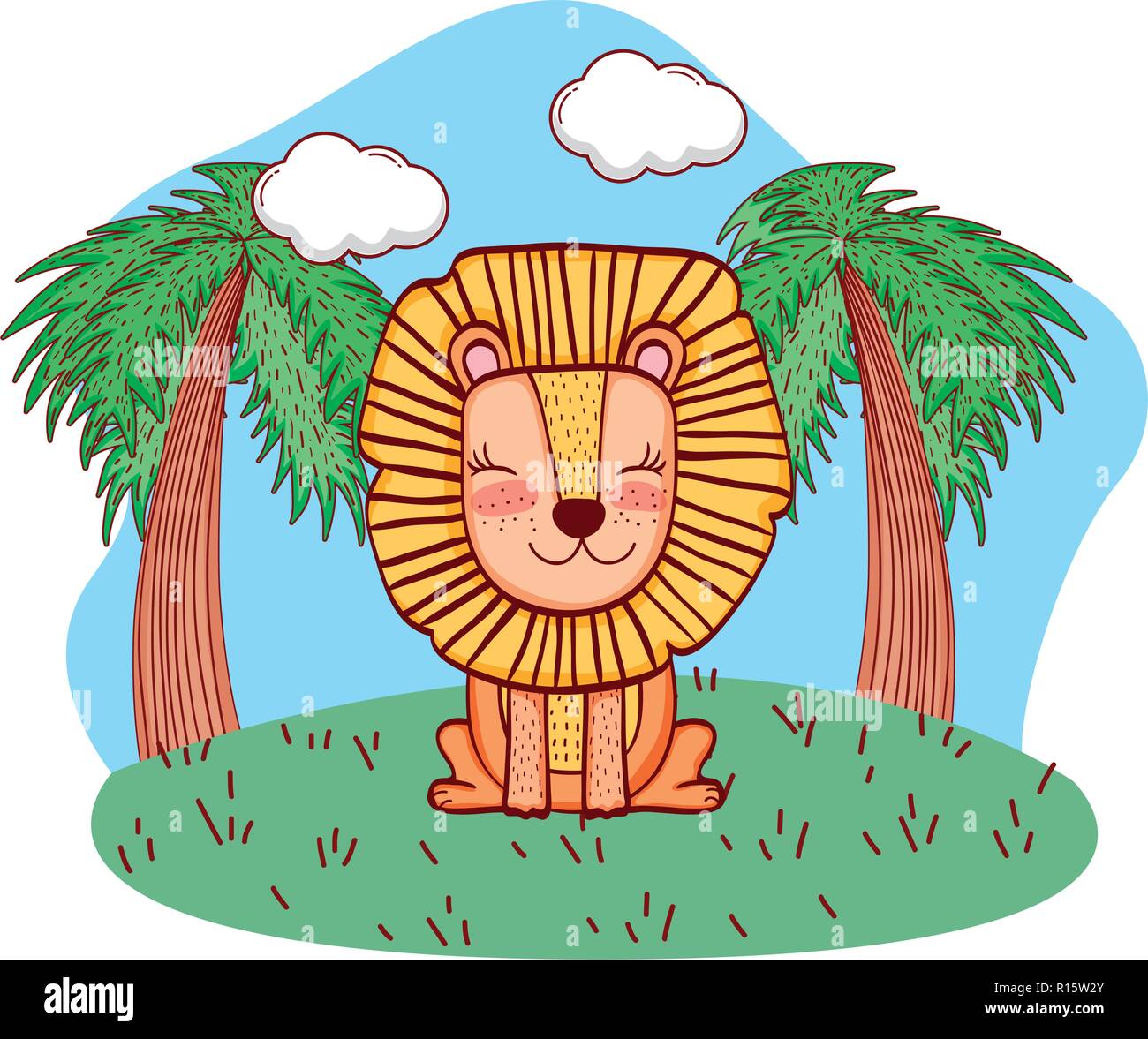 smiling lion outdoors cartoon Stock Vector Image & Art - Alamy
