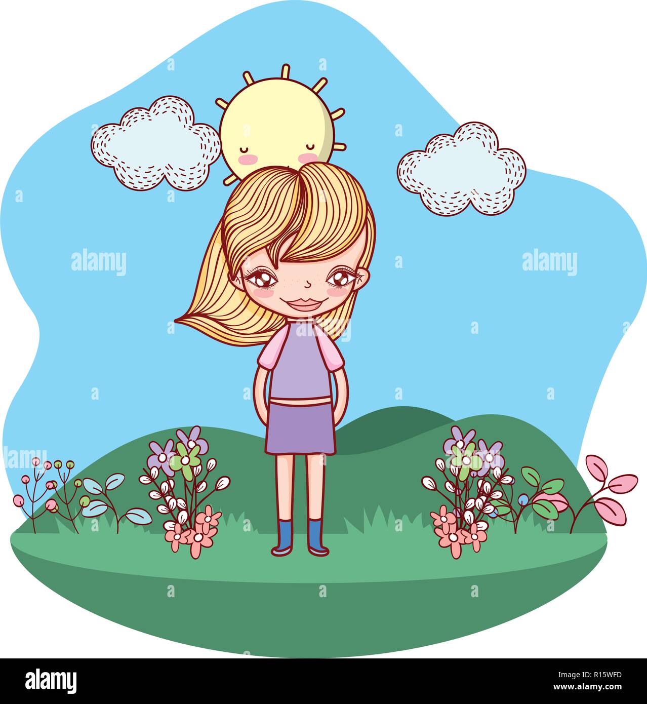 girl smiling outdoors cartoon Stock Vector Image & Art - Alamy