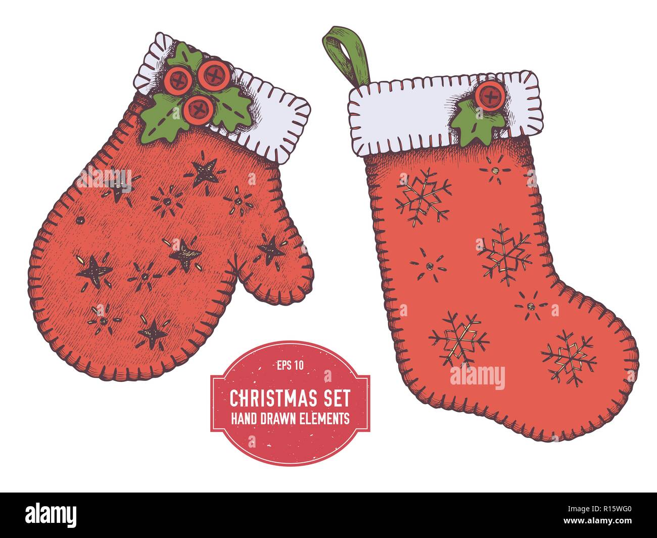 Winter mitten vector sketch Cut Out Stock Images & Pictures - Alamy