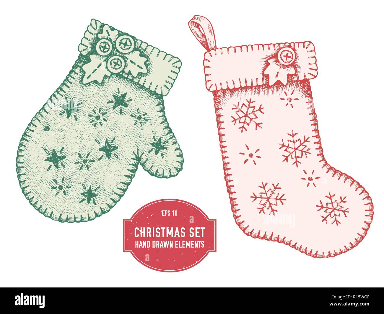 Vector collection of hand drawn mitten and stocking Stock Vector Image ...