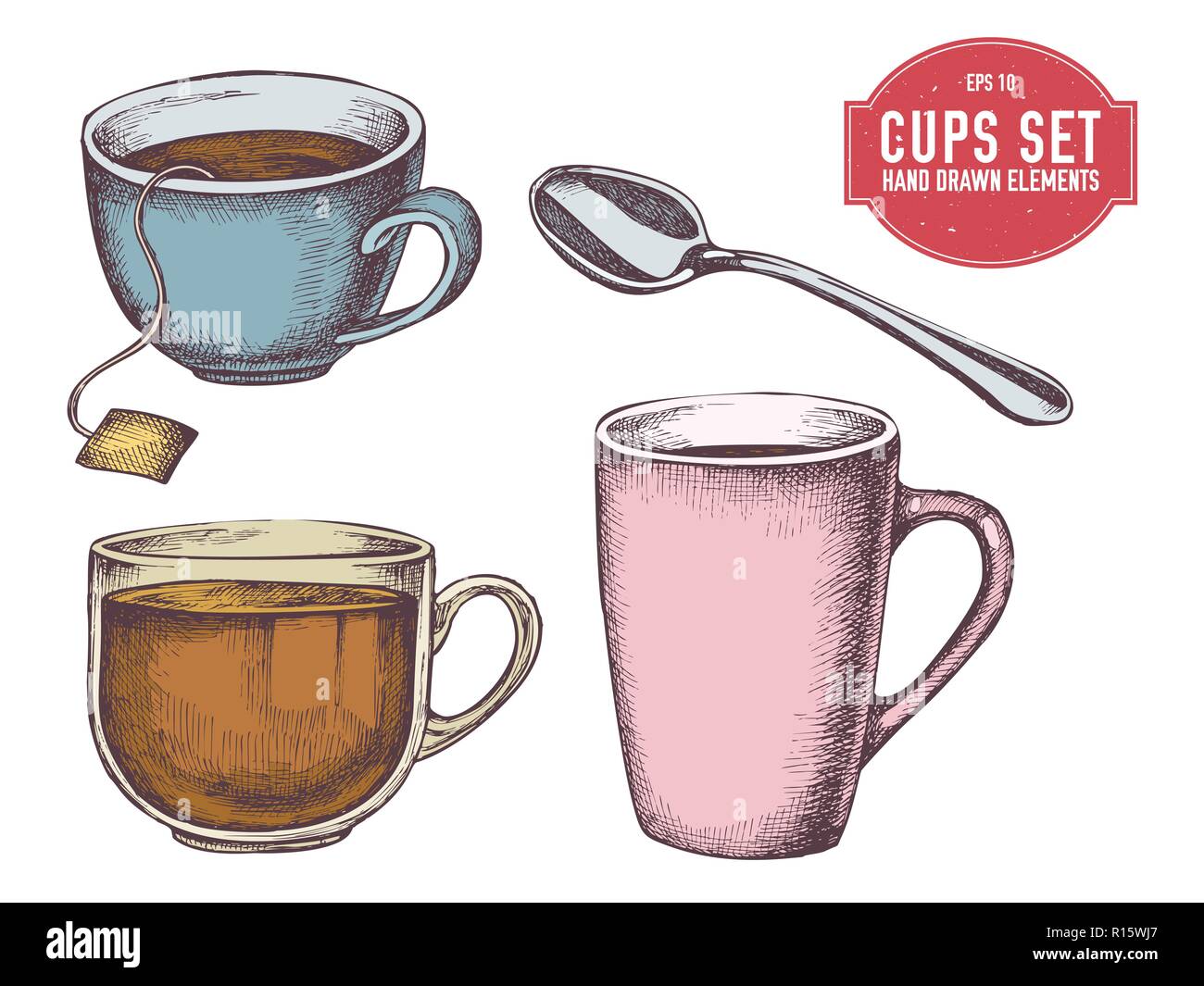 Vector collection of hand drawn cups Stock Vector Image & Art - Alamy
