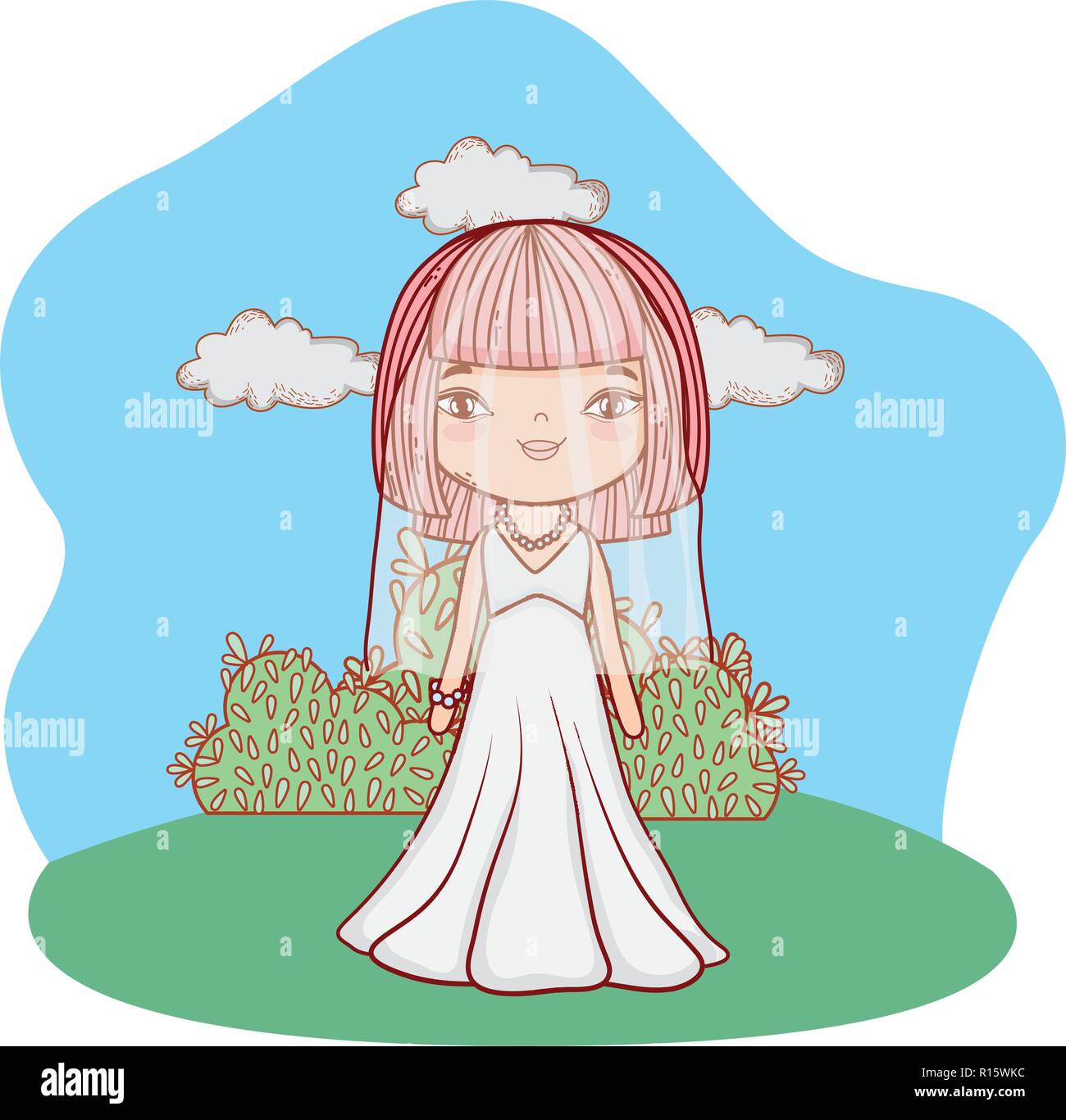 young bride outdoors landscape cartoon Stock Vector Image & Art - Alamy