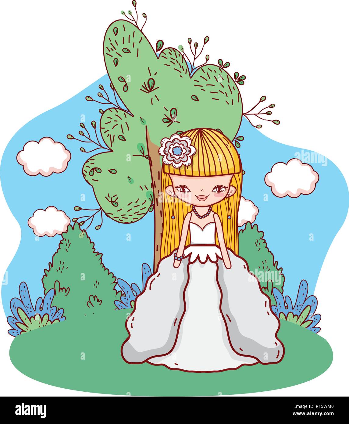 young bride outdoors landscape cartoon Stock Vector Image & Art - Alamy