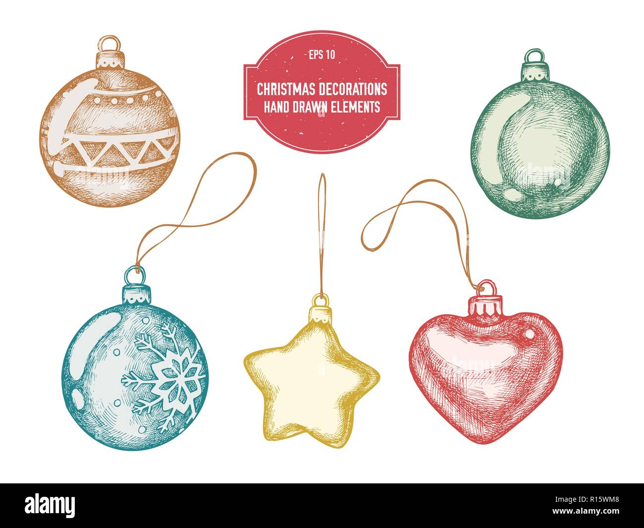 Vector collection of hand drawn christmas decorations Stock Vector ...