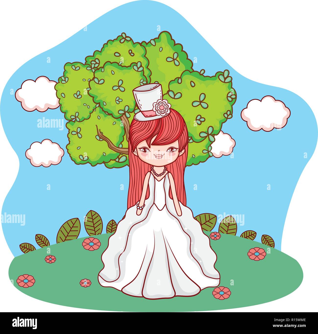 young bride outdoors landscape cartoon Stock Vector Image & Art - Alamy