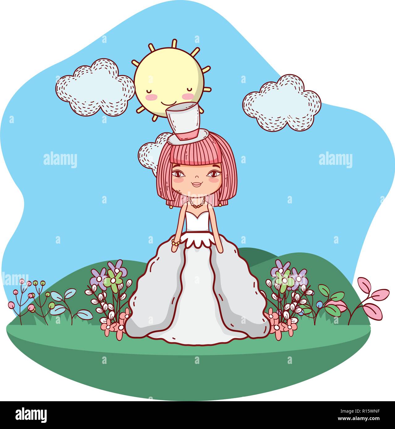 young bride outdoors landscape cartoon Stock Vector Image & Art - Alamy