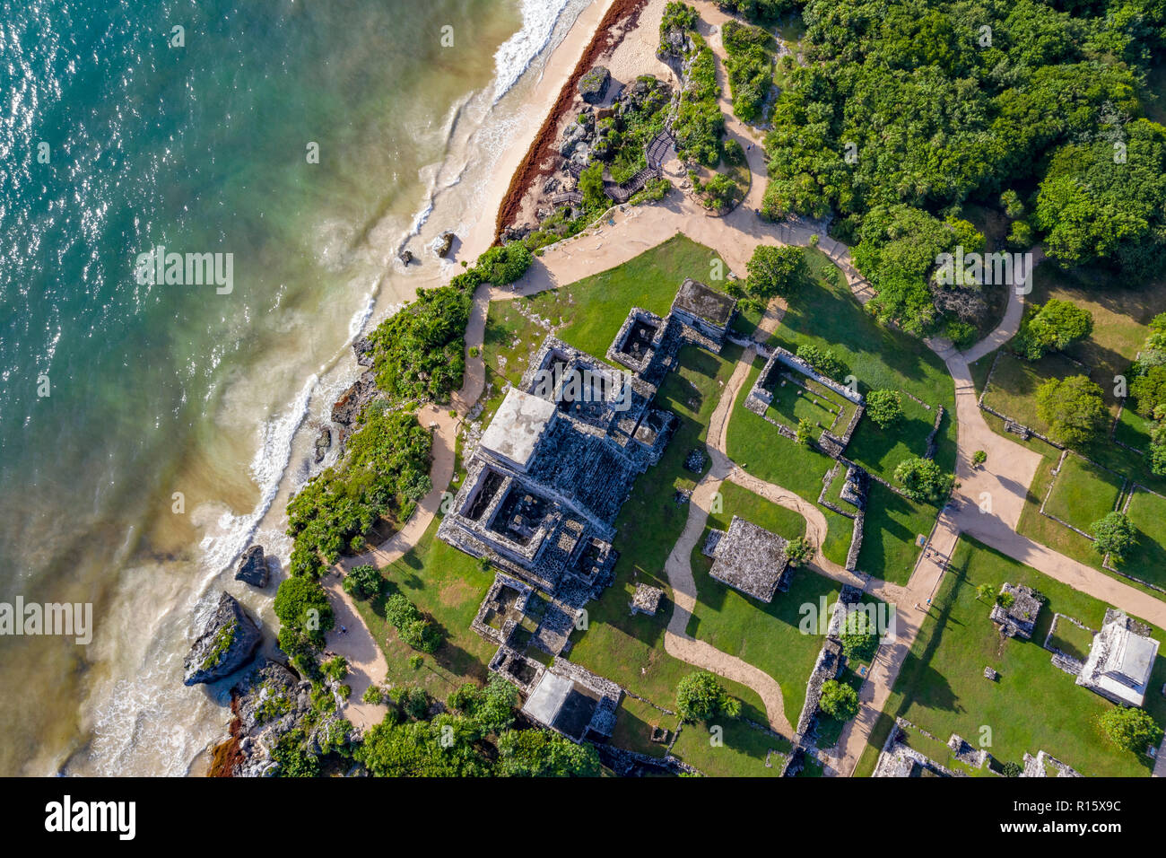 ruins of tulum mexico aerial view panorama Stock Photo - Alamy