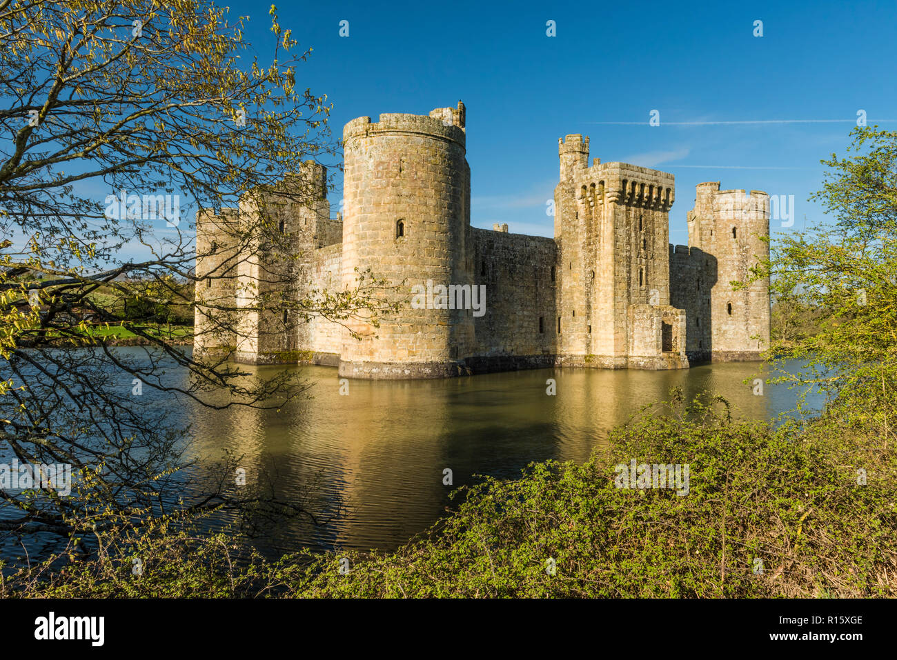 Historic Bodiam Castle and its moat, Bodiam, East Sussex, England Stock ...