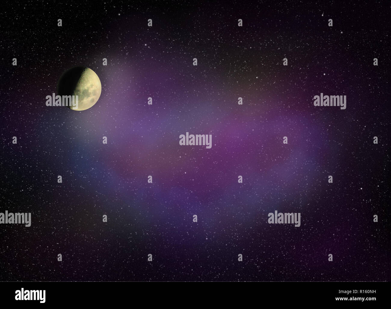 Moon shining in space full of stars and ultra-violet radiation in ...