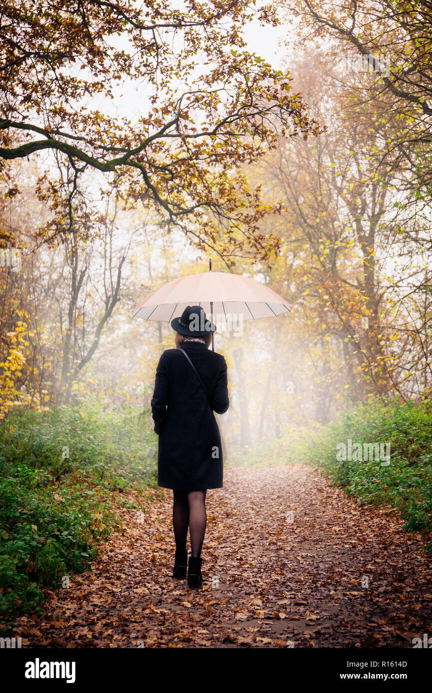 Back view woman umbrella walking hi-res stock photography and images ...