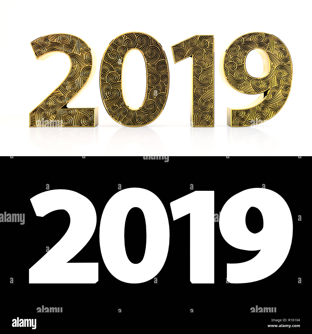 Happy New Year 2019 two thousand nineteen on a white background. Gold ...