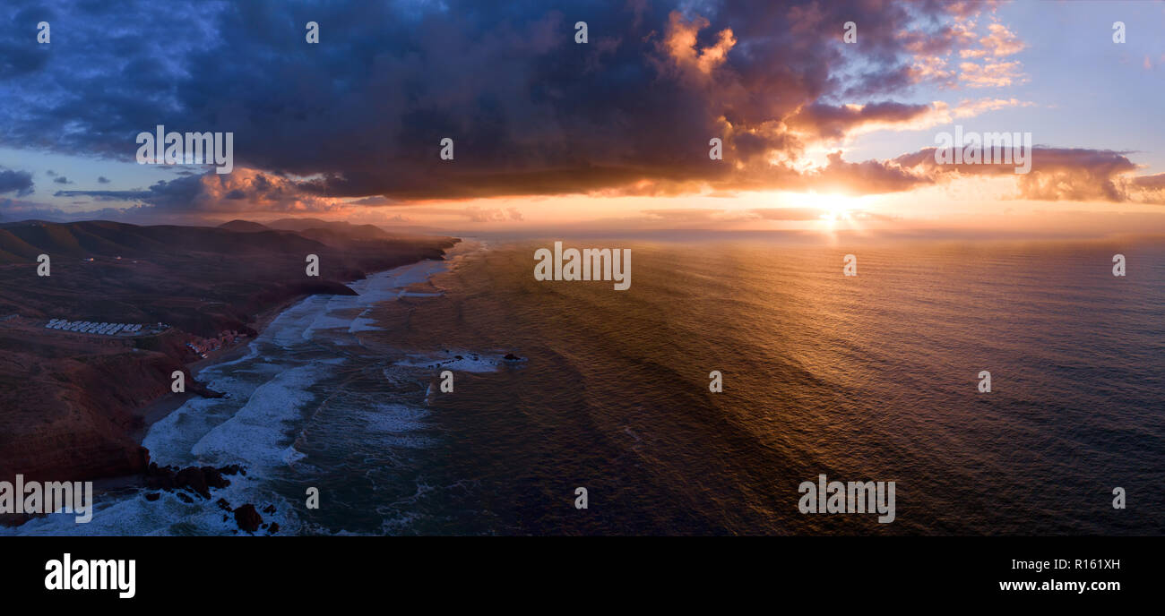 Aerial view of Legzira beach at sunset Stock Photo - Alamy