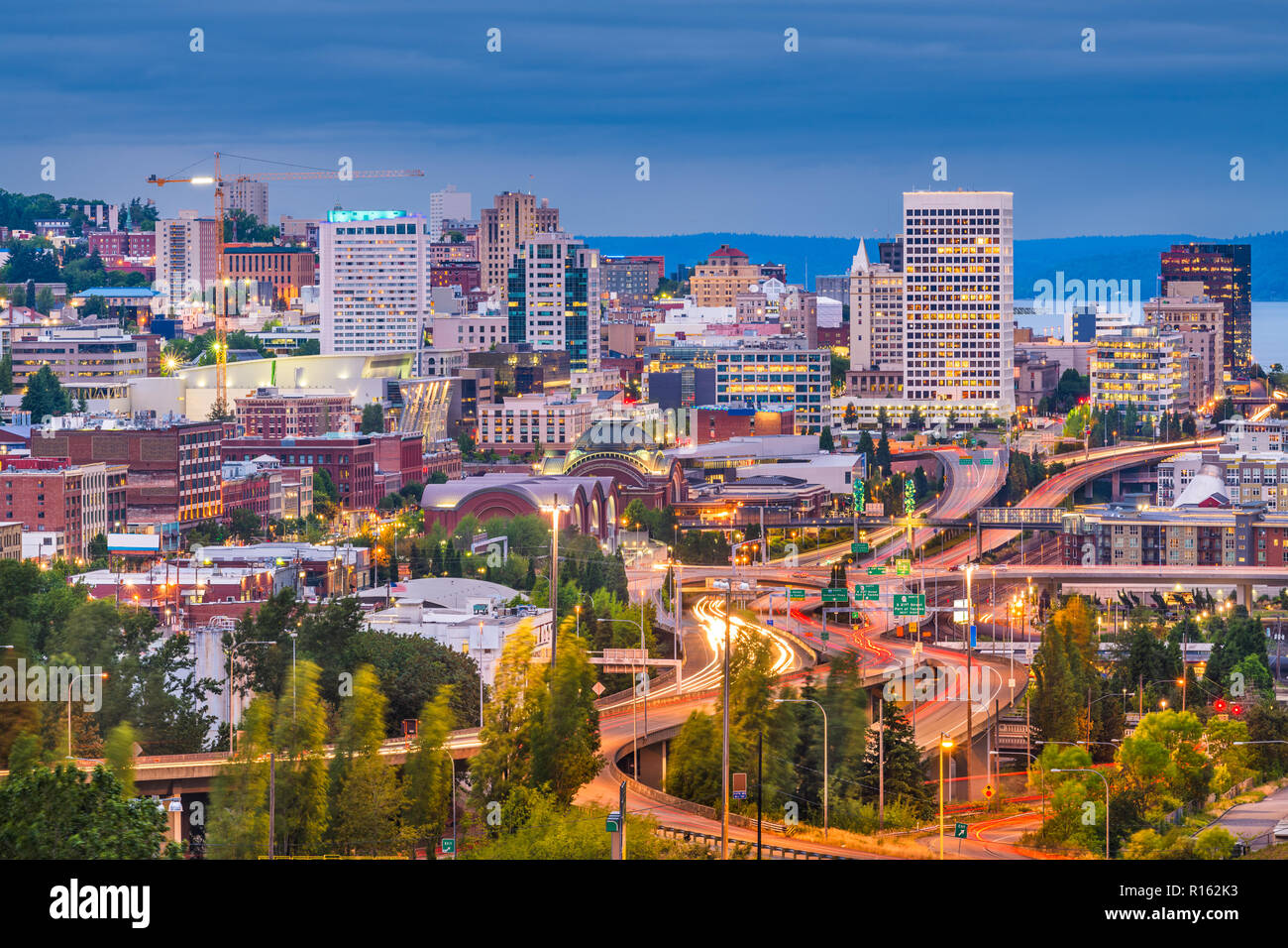 Tacoma, Washington, USA skyline at night Stock Photo - Alamy