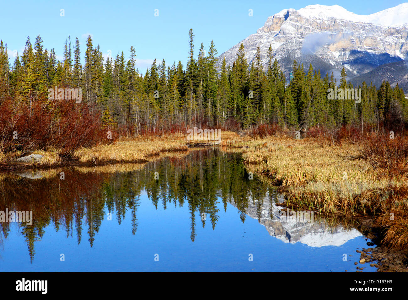Middle Lake in Bow Valley Provincial Park, Alberta, Canada Stock Photo ...