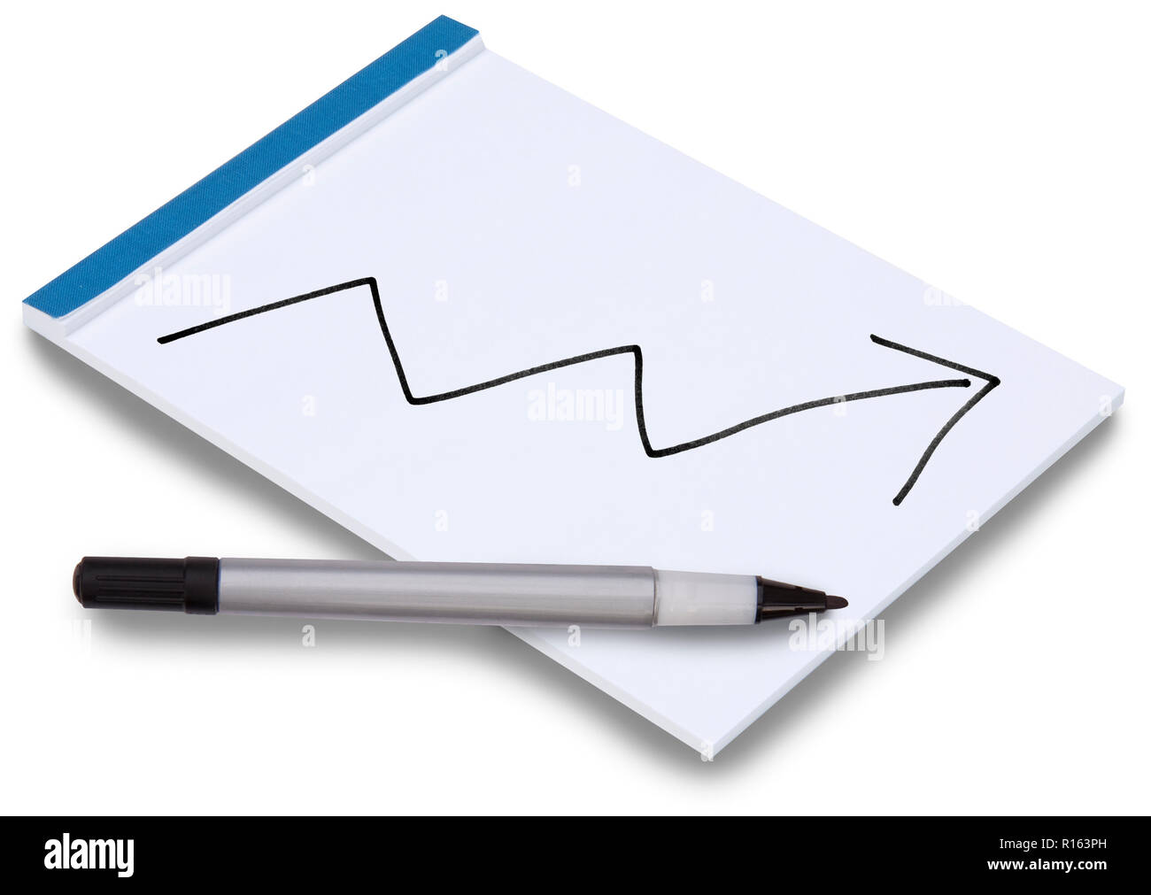 Notepad isolated with handwritten business graph arrow pointing up on a ...