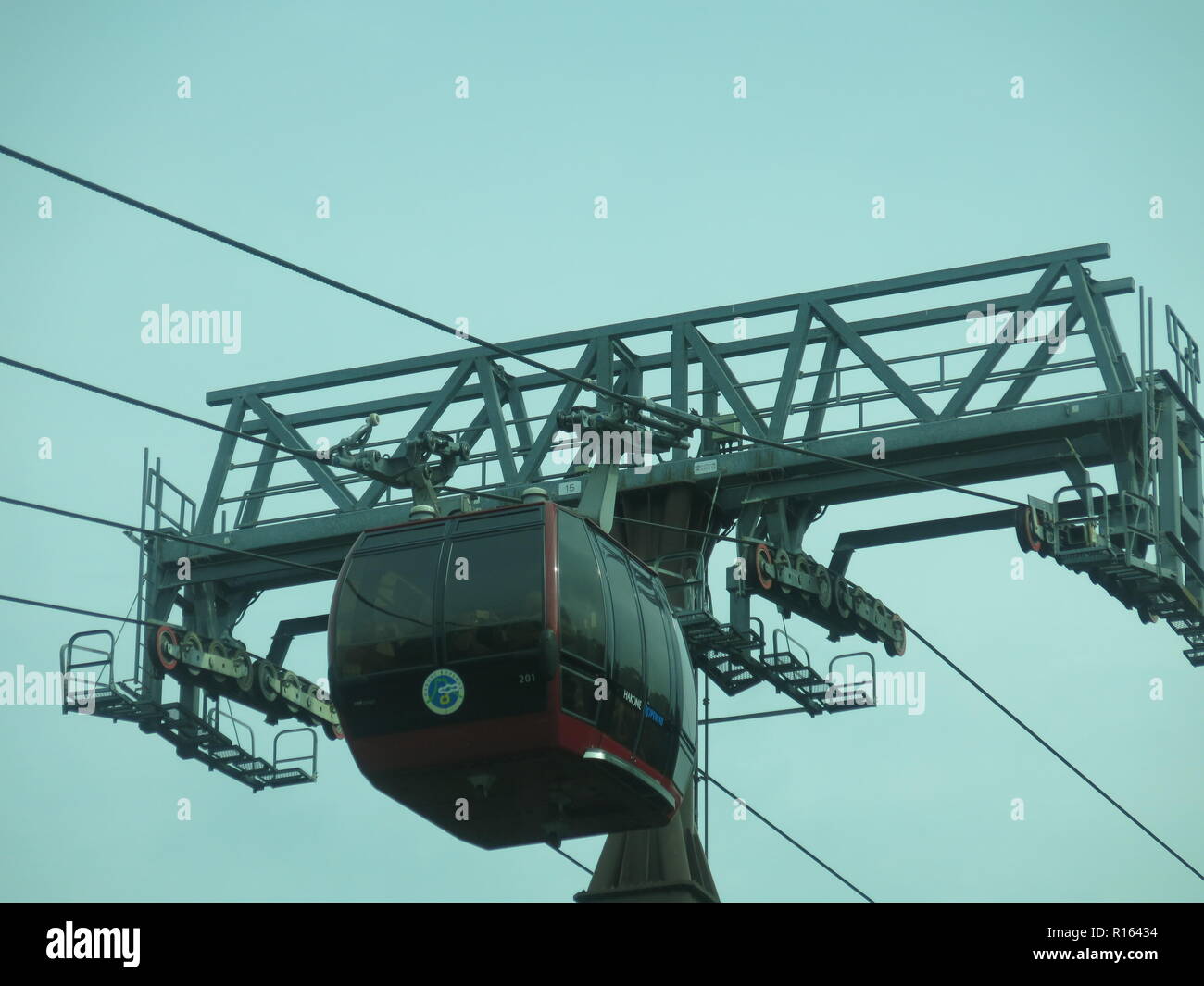 Close-up of a cable car travelling on the Hakone Ropeway, part of a ...