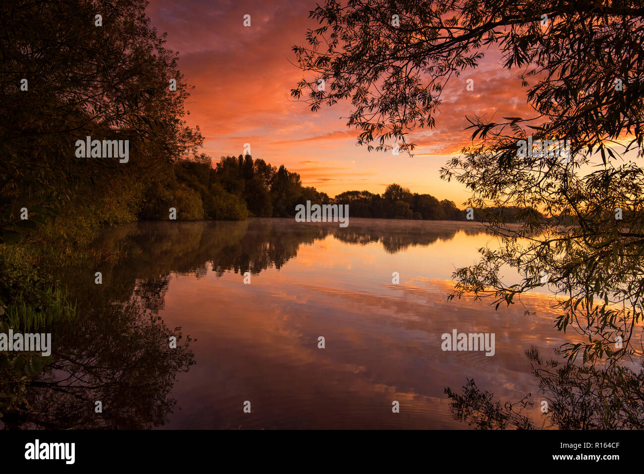 Sunrise reflections on the Lake at Colwick Country Park in Nottingham ...