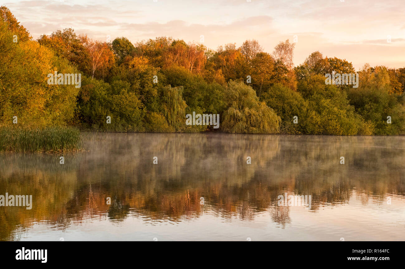 Sunrise reflections on the Lake at Colwick Country Park in Nottingham ...