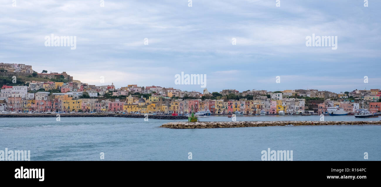 Panoramic photograph of the harbour front on the unspoilt island of ...