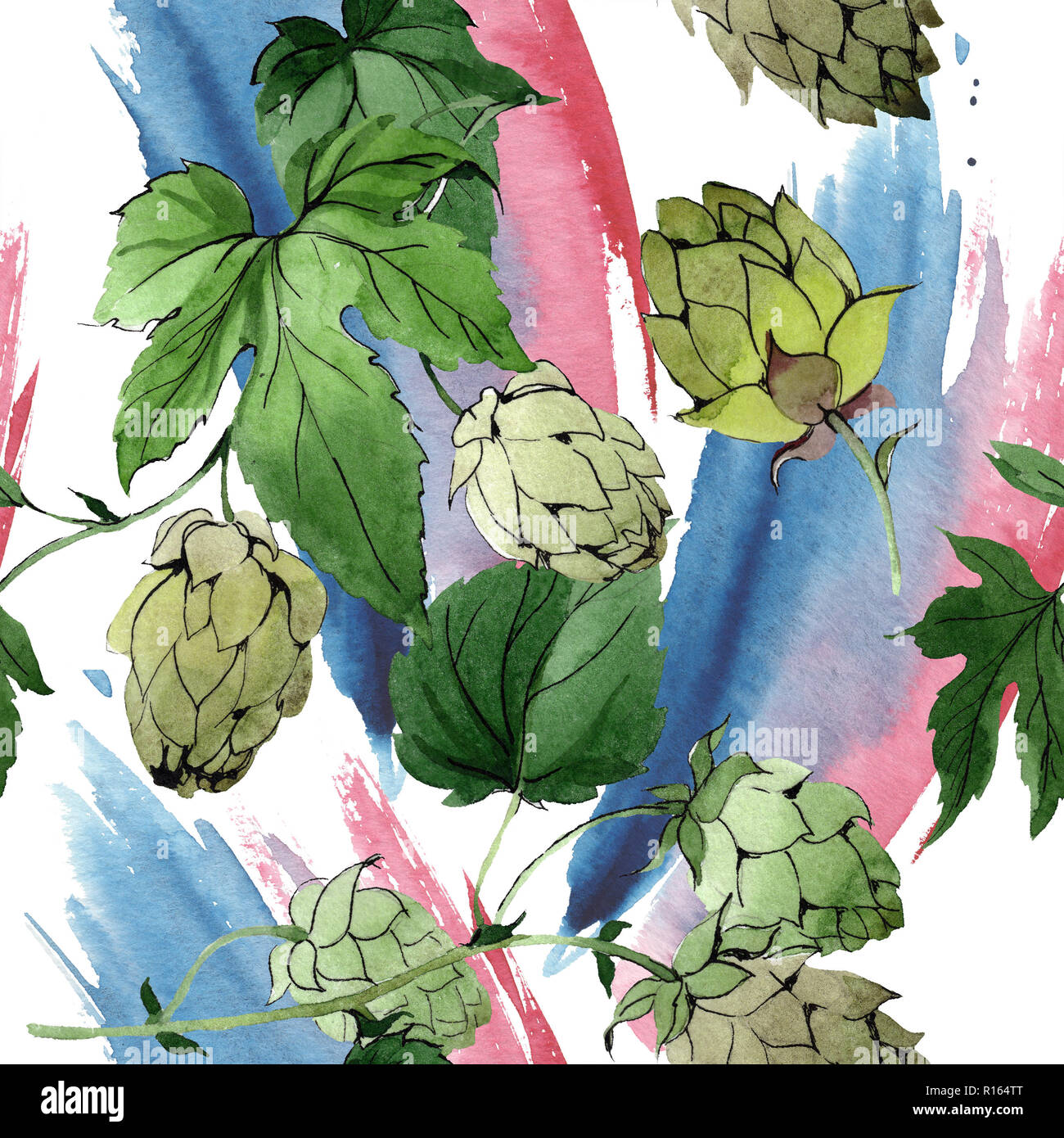 Hops. Green leaf. Botanical garden floral foliage. Watercolor ...