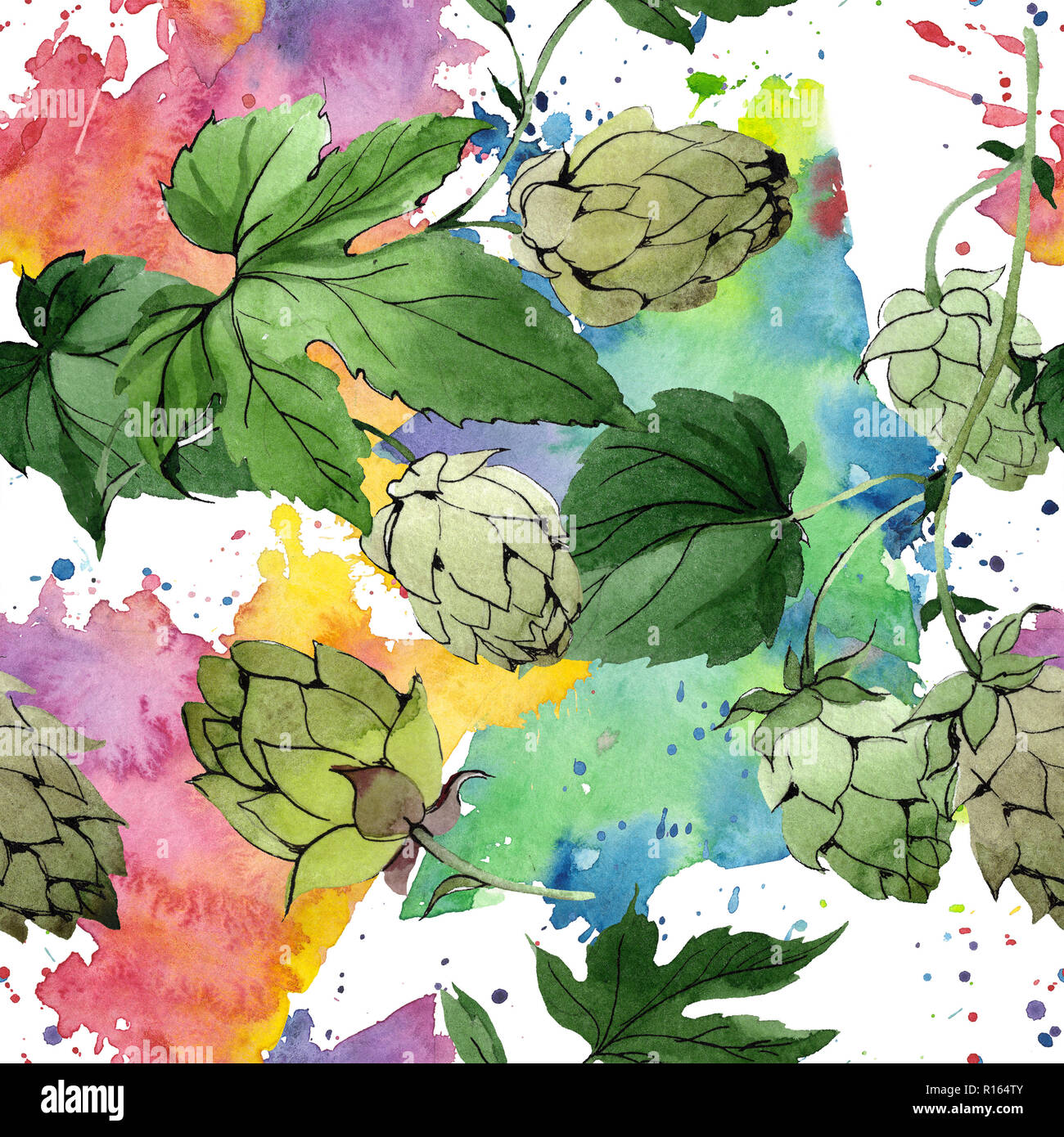 Hops. Green leaf. Botanical garden floral foliage. Watercolor ...