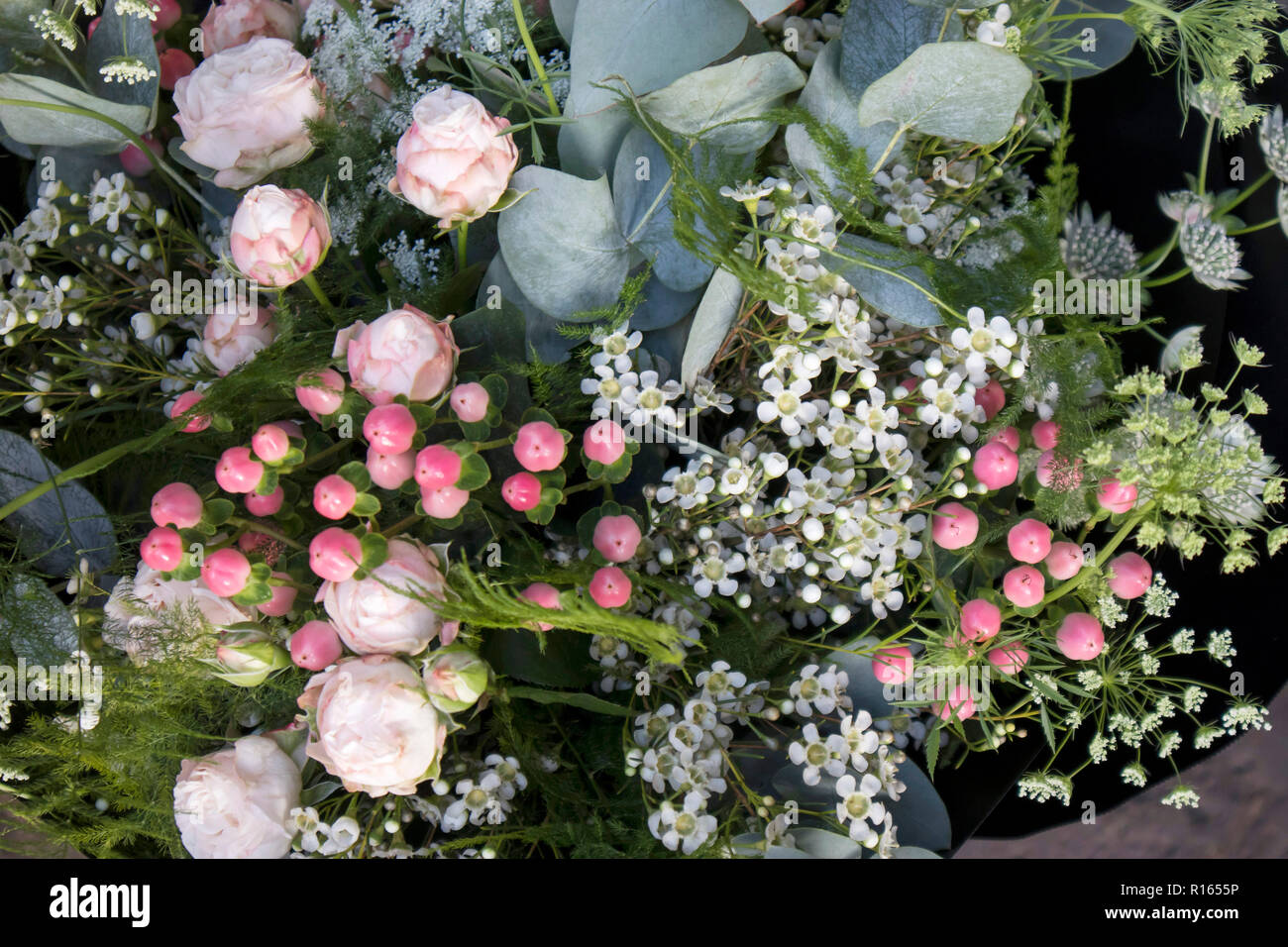 The colorful variety of flowers sold in the market in London Stock ...