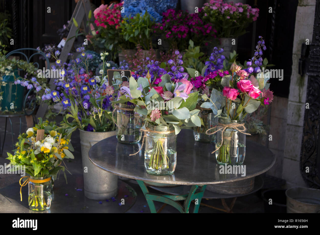 The colorful variety of flowers sold in the market in London Stock ...