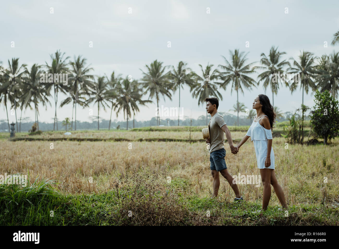 couple stylish walking in rice field together Stock Photo - Alamy