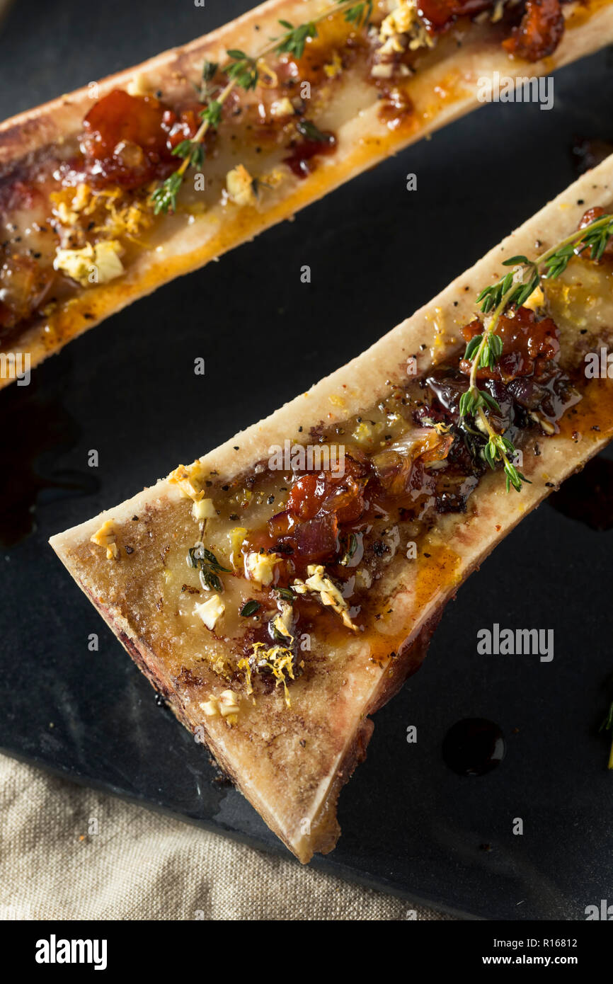 Homemade Roasted Beef Bone Marrow with Thyme and Lemon Stock Photo - Alamy
