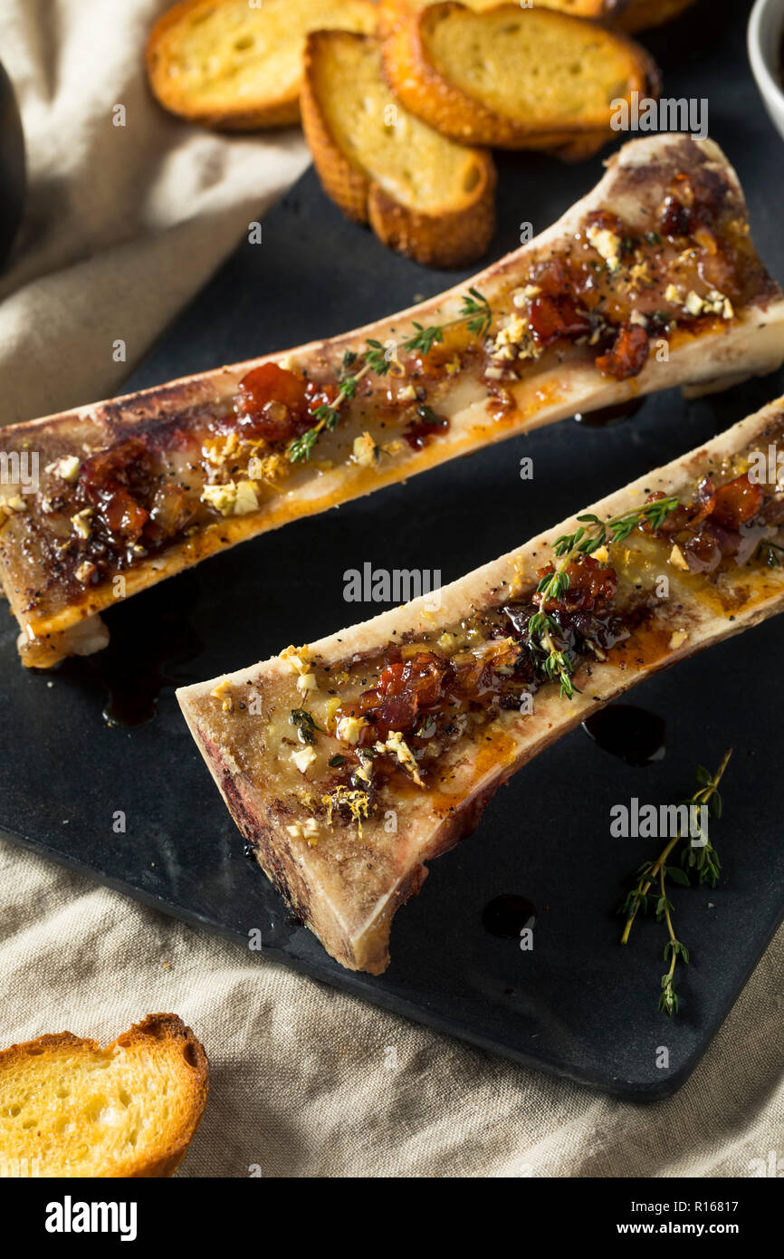 Homemade Roasted Beef Bone Marrow with Thyme and Lemon Stock Photo - Alamy