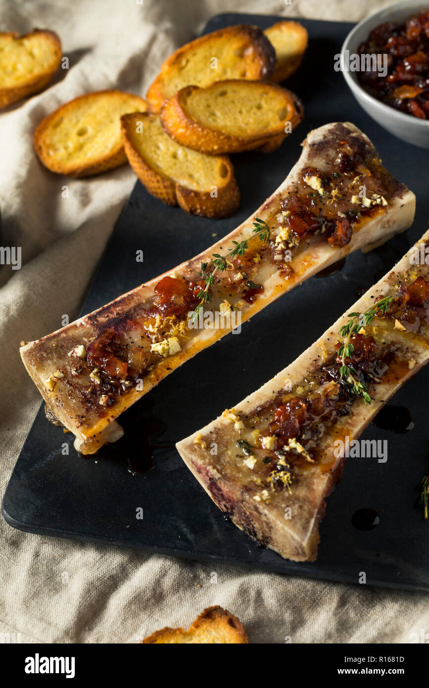 Homemade Roasted Beef Bone Marrow with Thyme and Lemon Stock Photo - Alamy