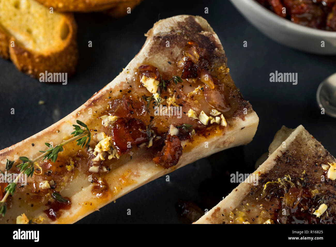 Homemade Roasted Beef Bone Marrow with Thyme and Lemon Stock Photo - Alamy