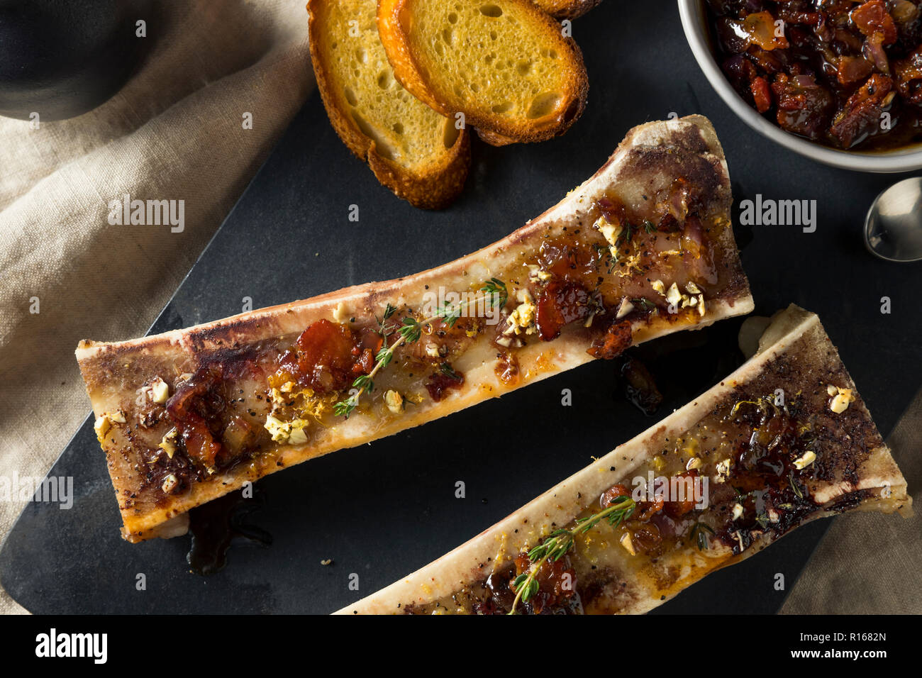 Homemade Roasted Beef Bone Marrow with Thyme and Lemon Stock Photo - Alamy
