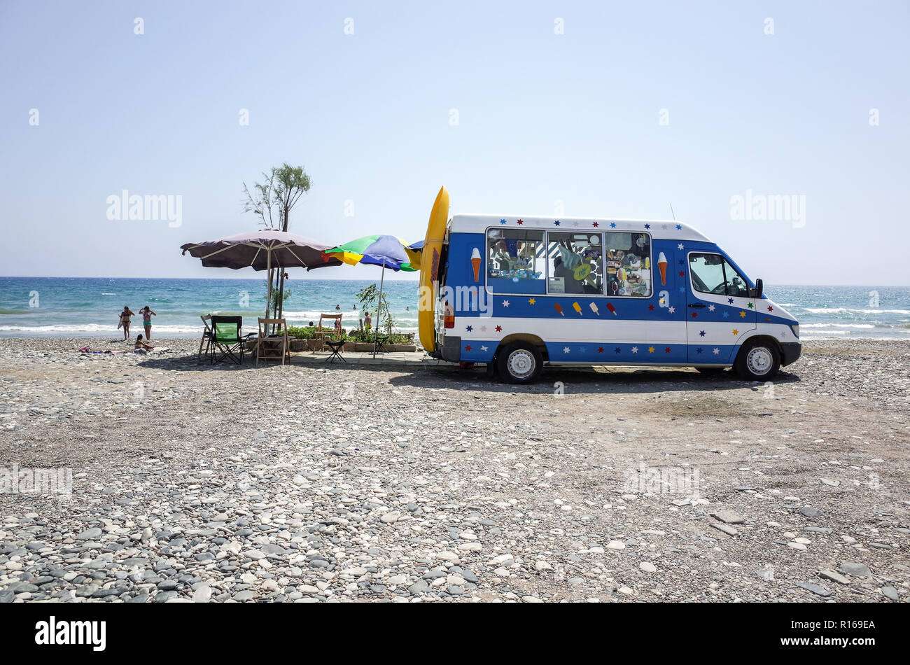 Landscape with ice cream van at Kourion Beach, Cyprus Stock Photo - Alamy
