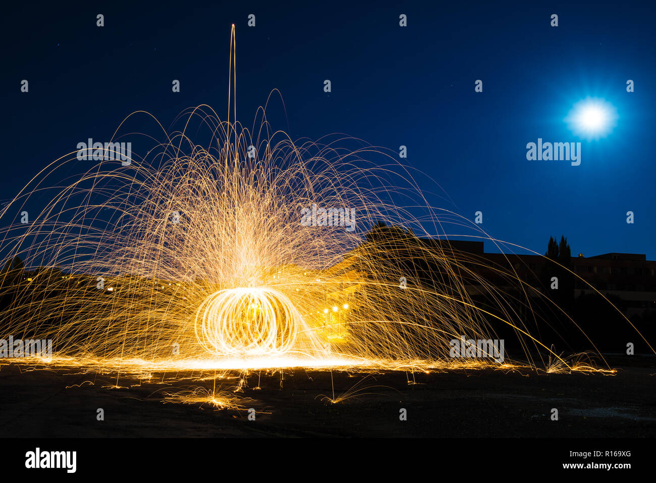Burning steel wool firework Stock Photo - Alamy